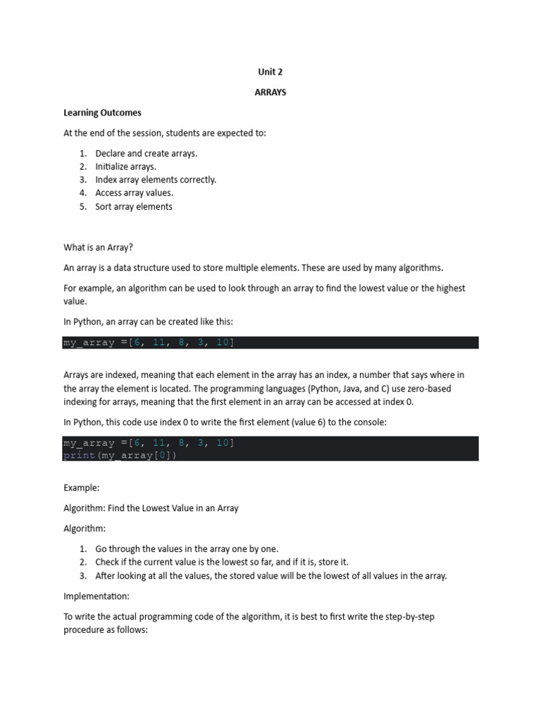 Unit 2 Arrays | PDF