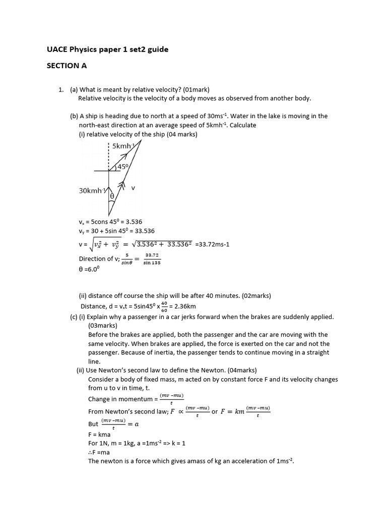 UACE Physics Paper 1 Set2 Guide | PDF