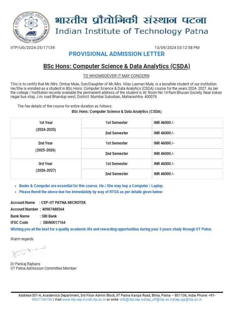 IIT Patna CSDA Admission 2024 | PDF
