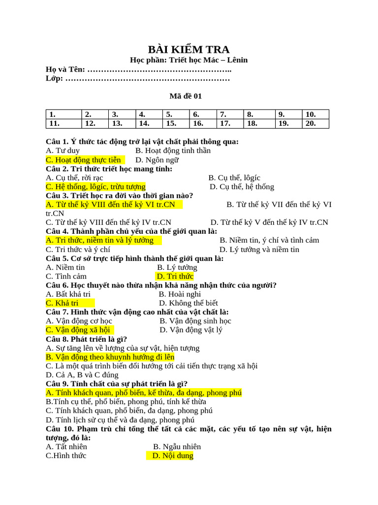kiểm tra k11 triết học | PDF