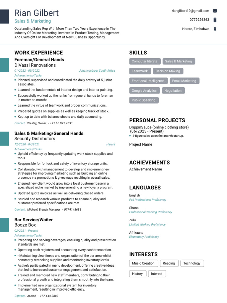 Rian's Resume page 1 of (2) (1) | PDF