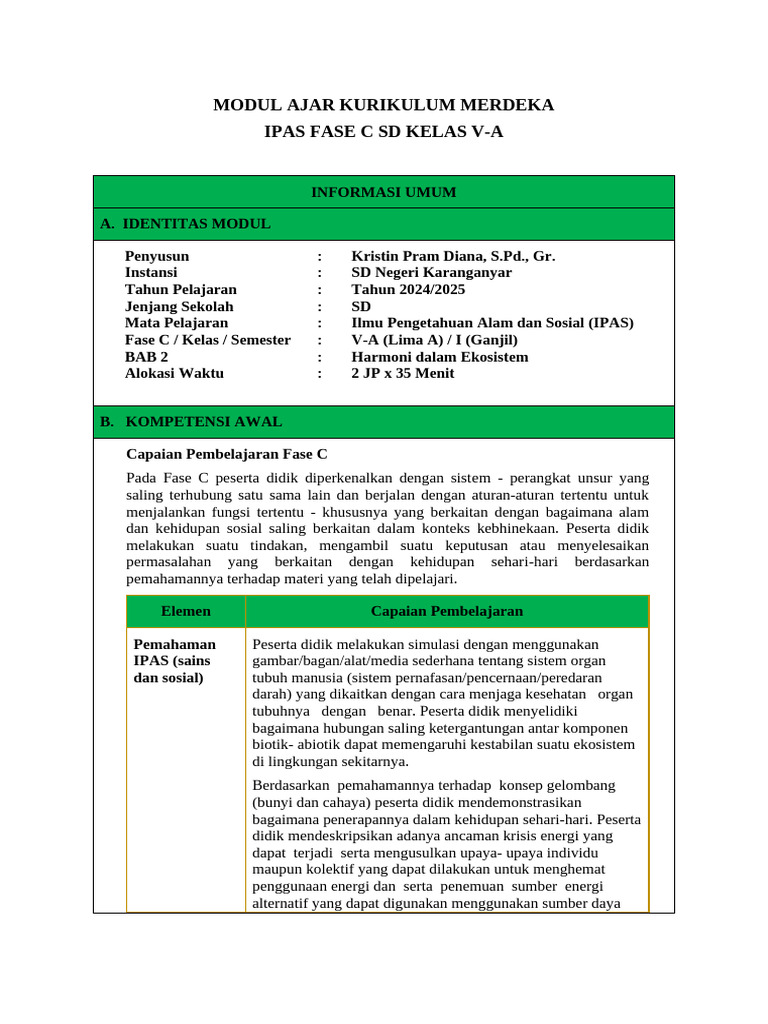 MODUL AJAR KURIKULUM MERDEKA Buat Akre | PDF