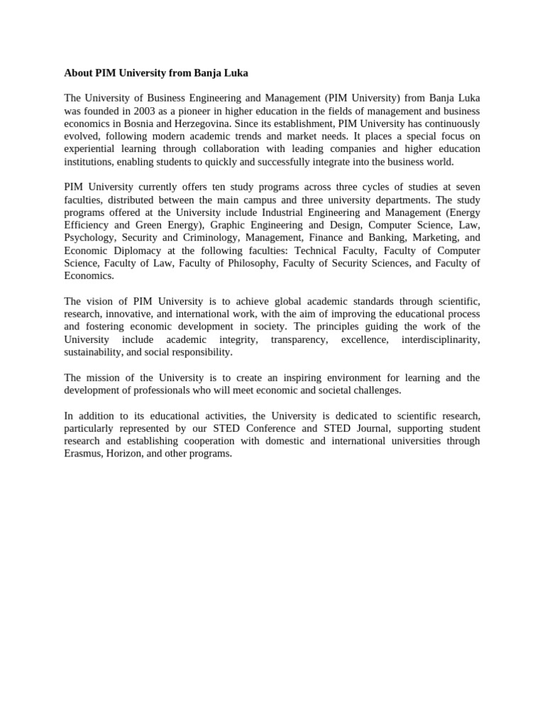 About PIM University From Banja Luka | PDF