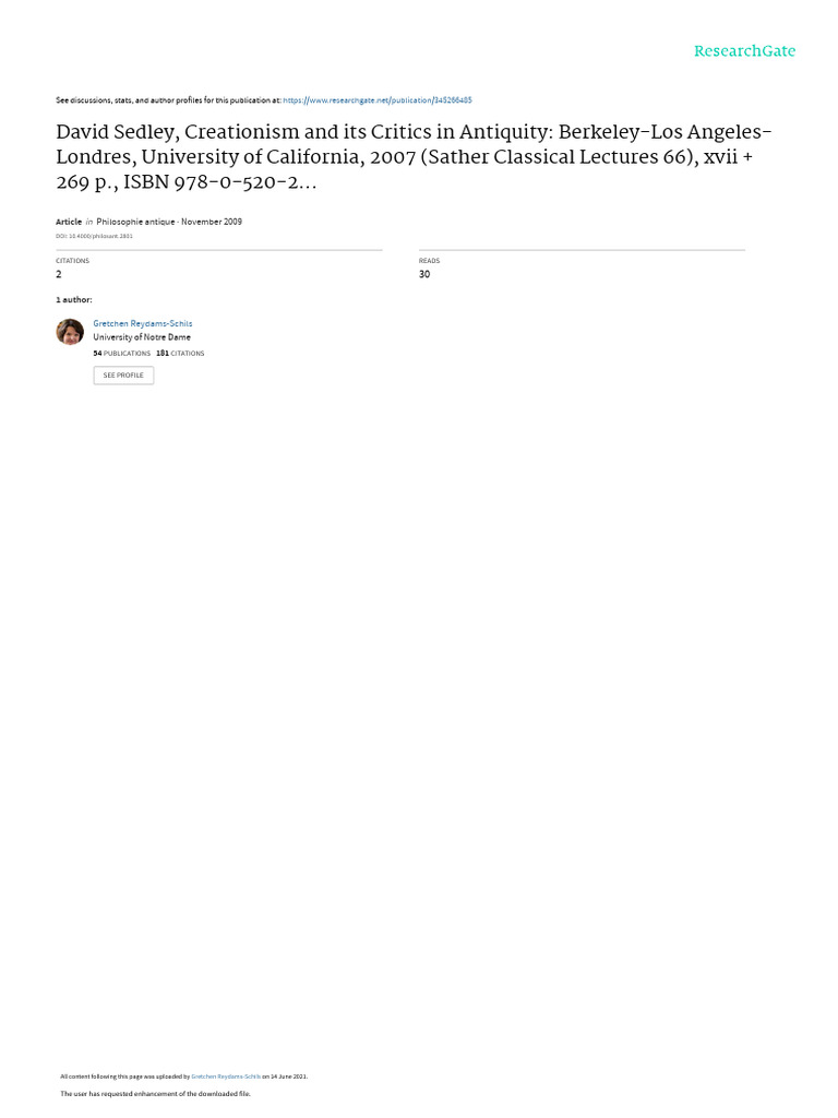 David Sedley Creationism and Its Critics in Antiqu | PDF