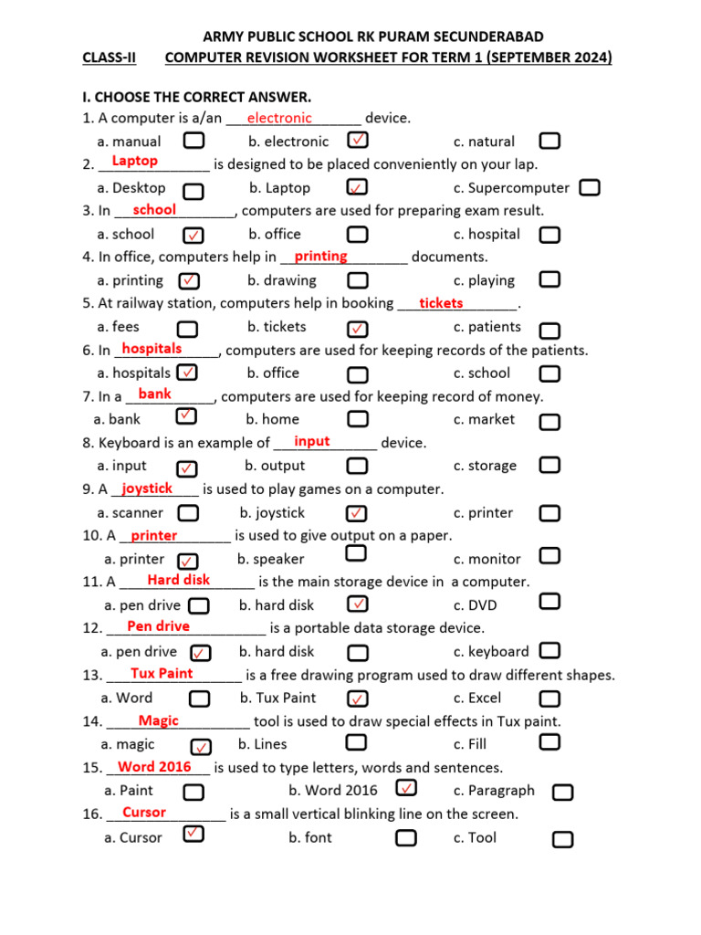 CL 2 Computer Rev Term 1 Sep 2024 With Answers | PDF