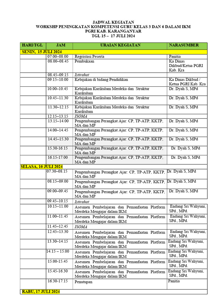Jadwal Workshop | PDF