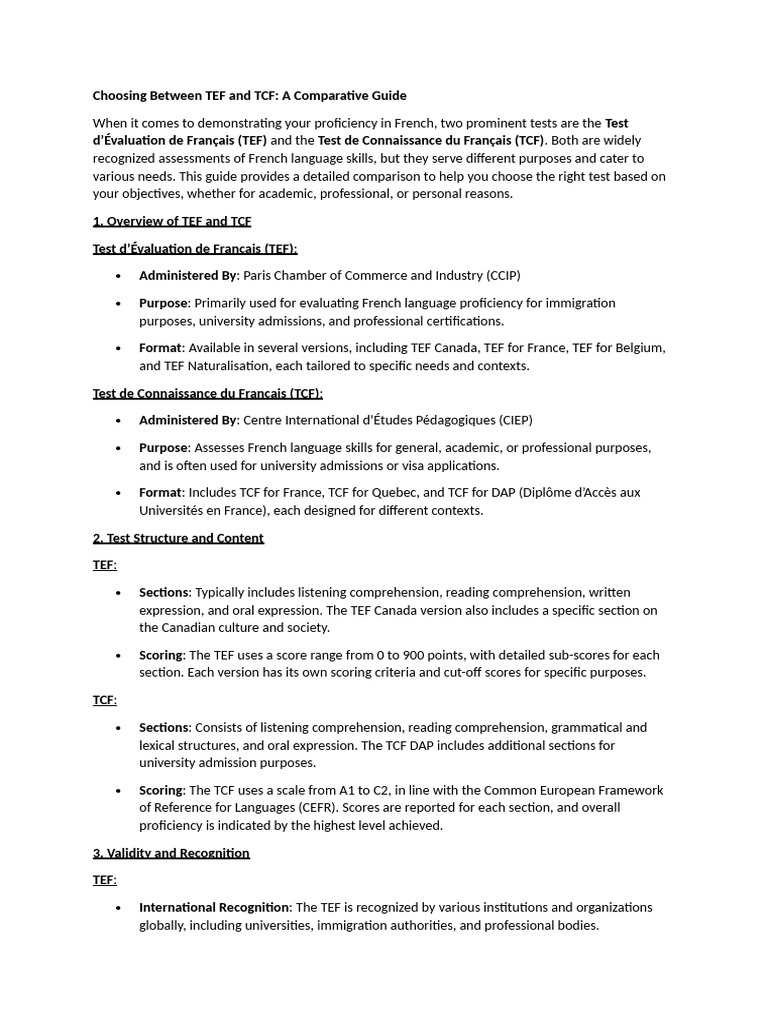 TEF vs TCF: Choosing the Right Test | PDF