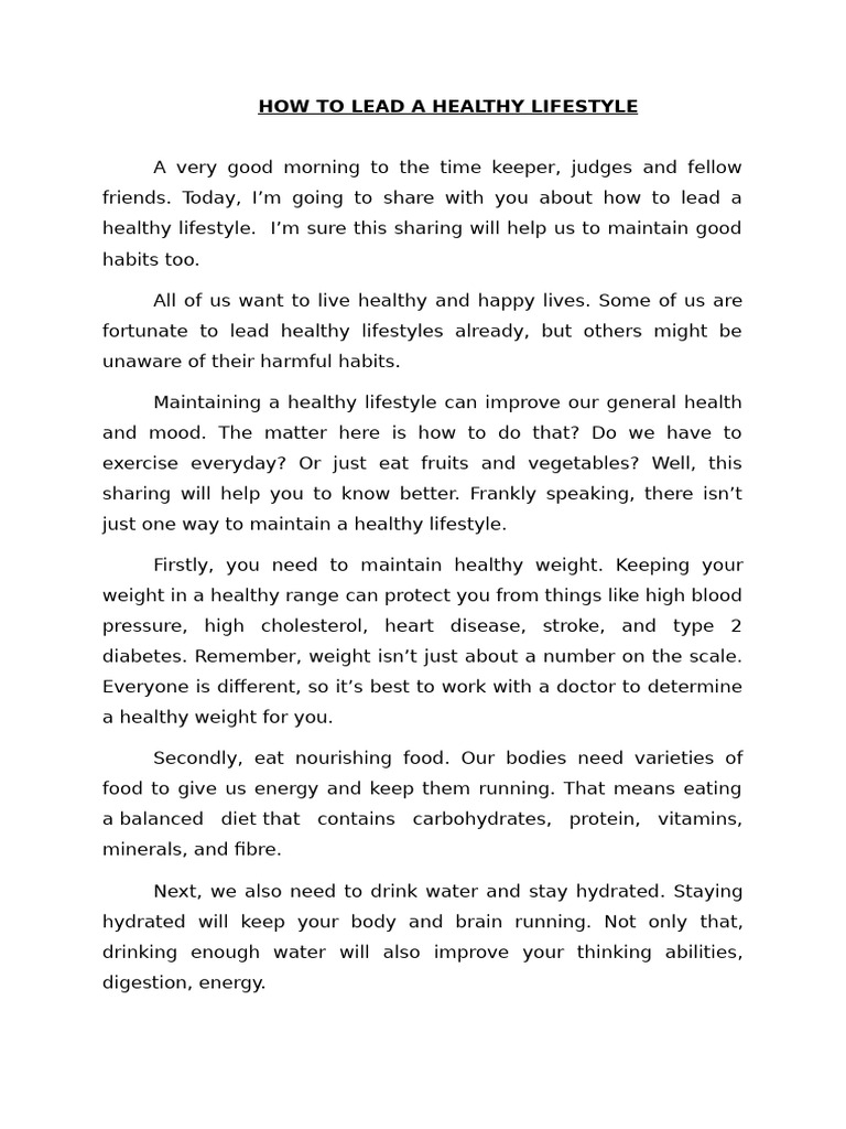 How To Lead A Healthy Lifestyle | PDF