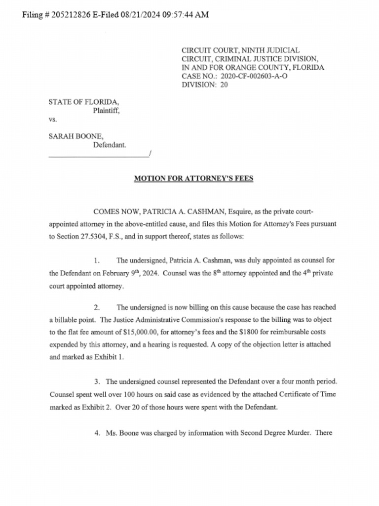 Motion For Attorney's Fees - Sarah Boone | PDF