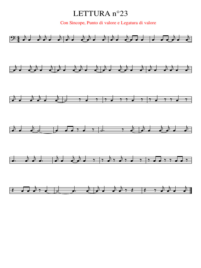 Solfeggio Ritmico #23 Con Sincope, Punto Di Valore e Legatura Di Valore | PDF