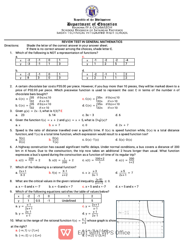 Review Quiz Gen Math | PDF