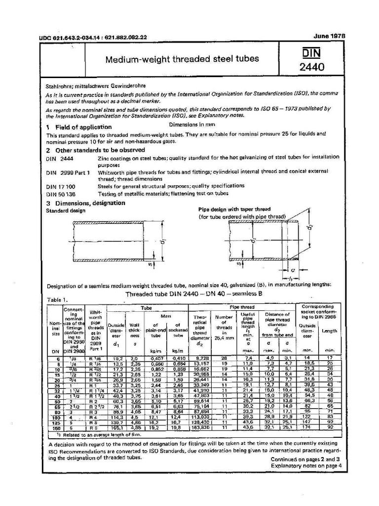 DIN2440 Medium Weight Threaded Steel Tubes | PDF