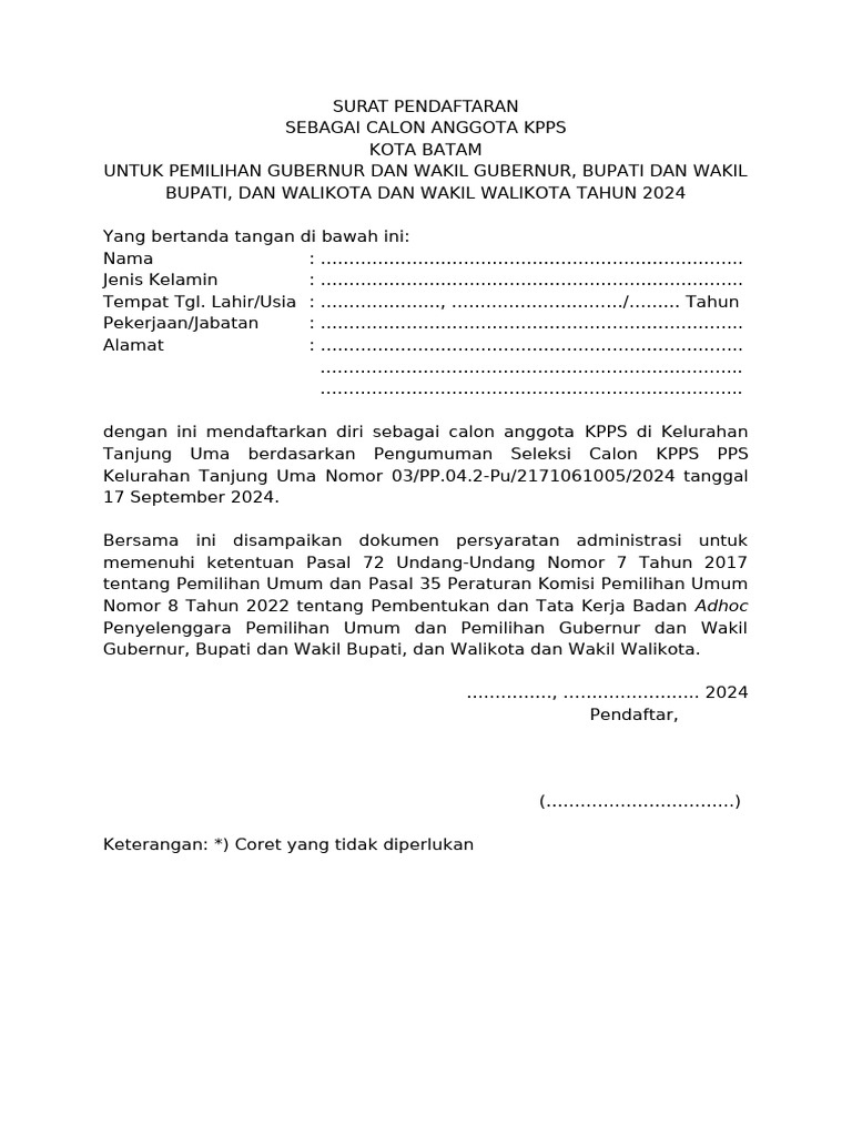 SURAT PENDAFTARAN | PDF SURAT PENDAFTARAN | PDF