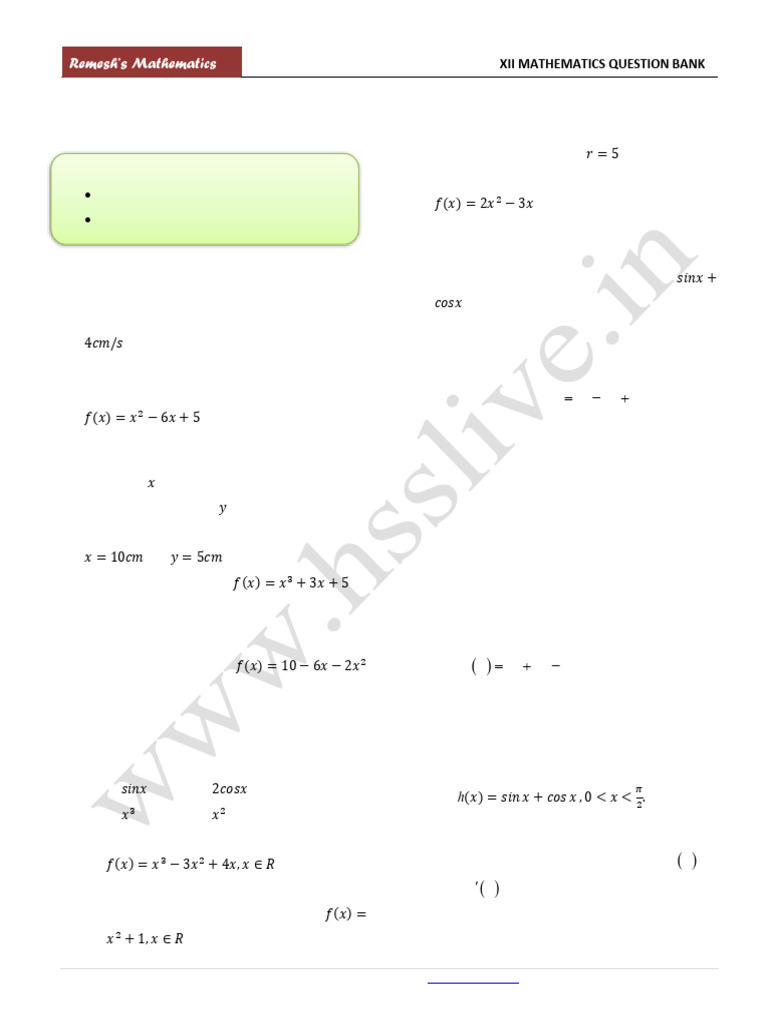 Hsslive Xii Maths 6. Application of Derivatives | PDF