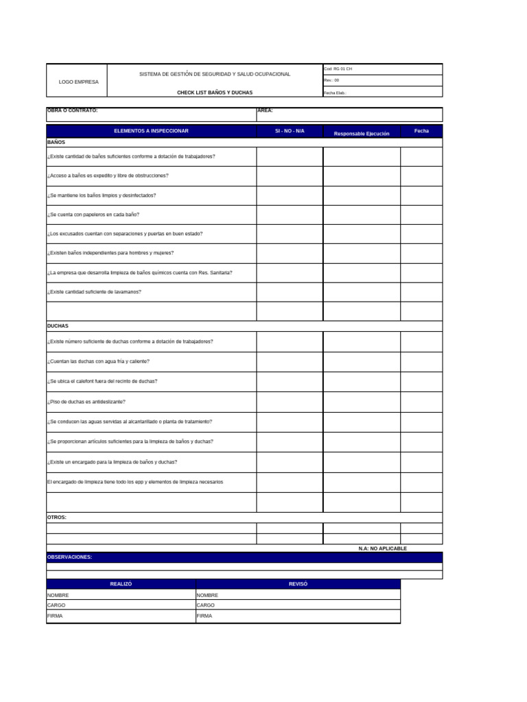 Checklist Baños y Duchas | PDF