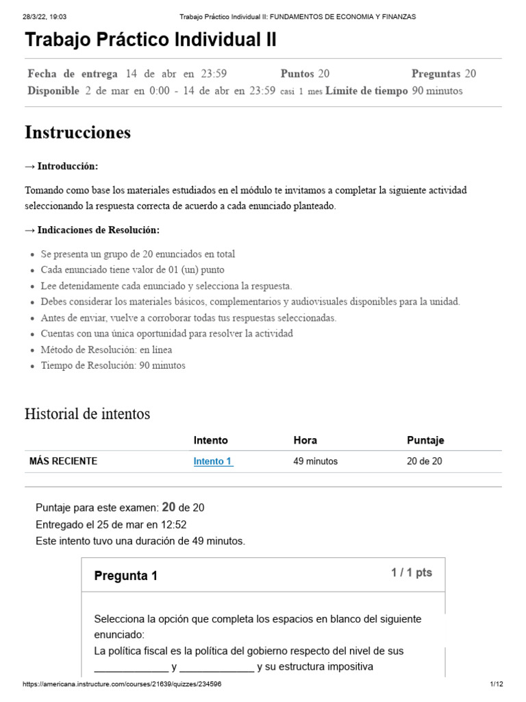 Trabajo PR Ctico Individual II FUNDAMENTOS DE ECONOMIA Y FINANZAS PDF | PDF