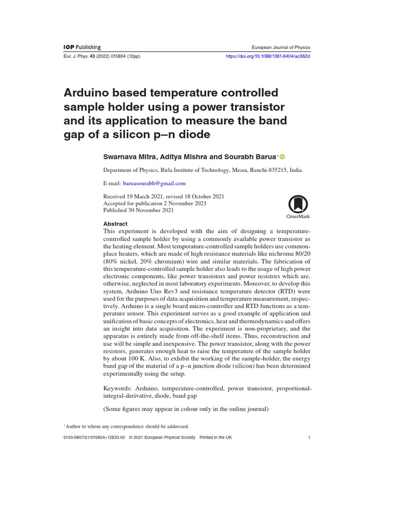Arduino Based Temperature Controlled Sample Holder Using A Power Transistor and Its Application ...