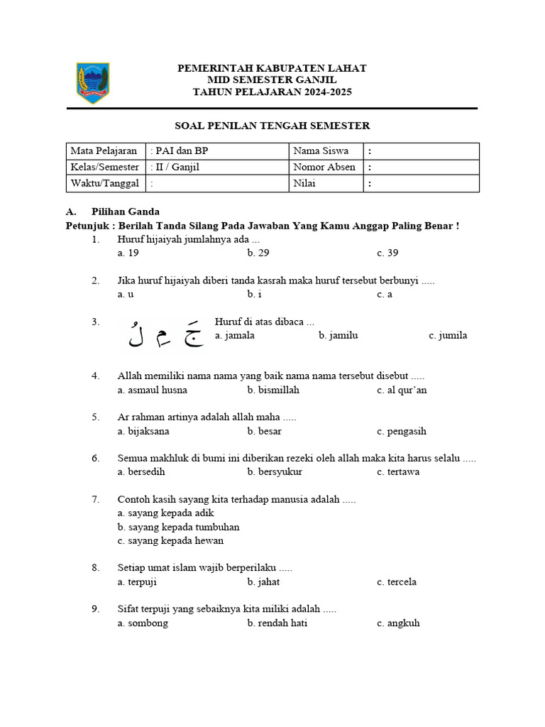Soal PTS PAI Kelas 2 Ganjil | PDF