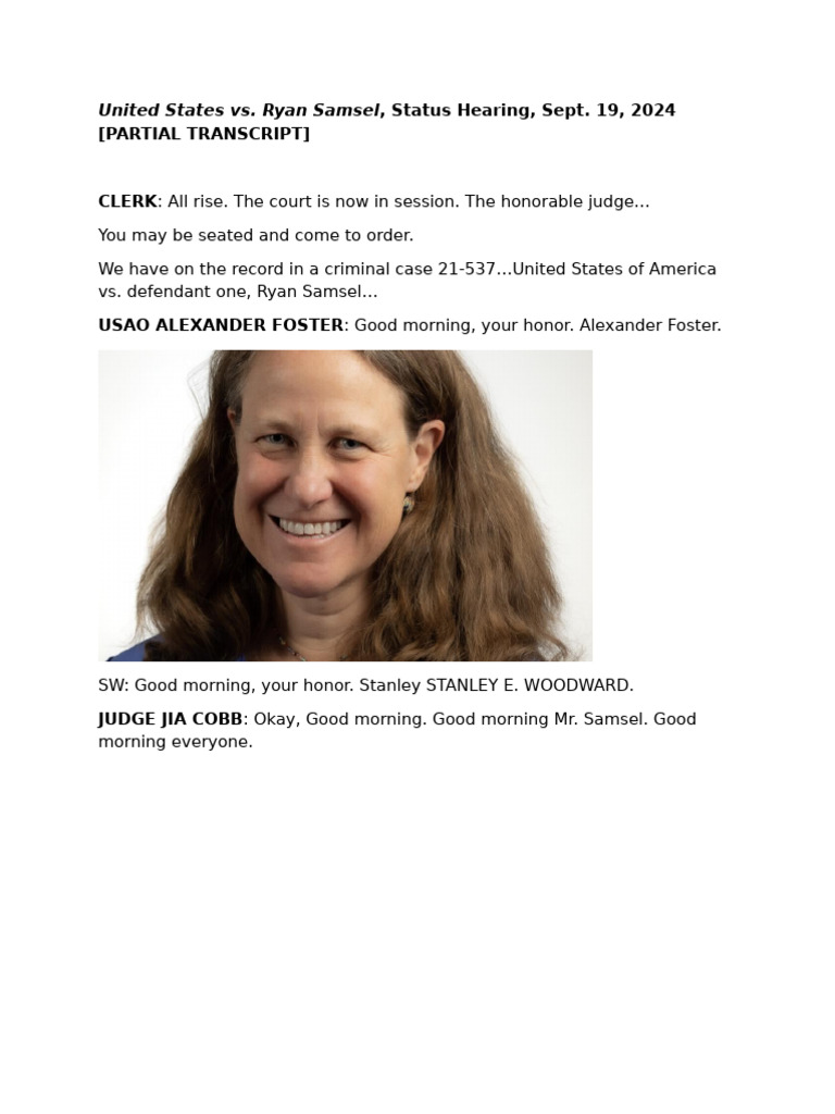 United States vs. Ryan Samsel, Status Hearing, Sept. 19, 2024 ...