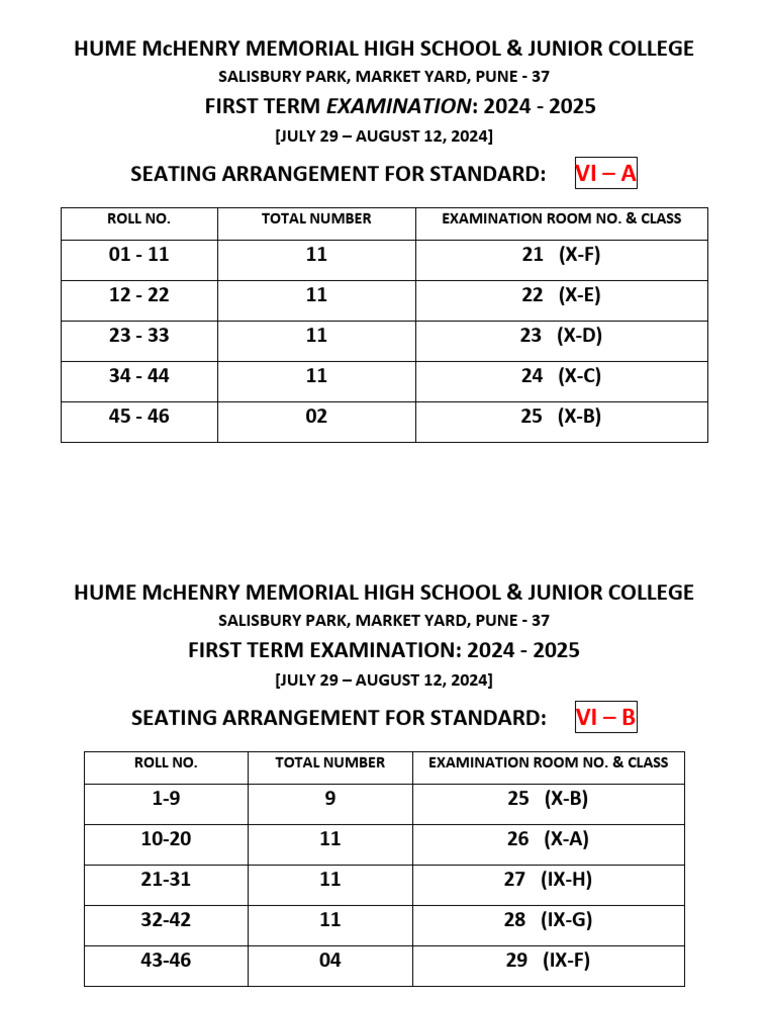 First Term Exam Seating Arrangement - 20240728173344-2 | PDF