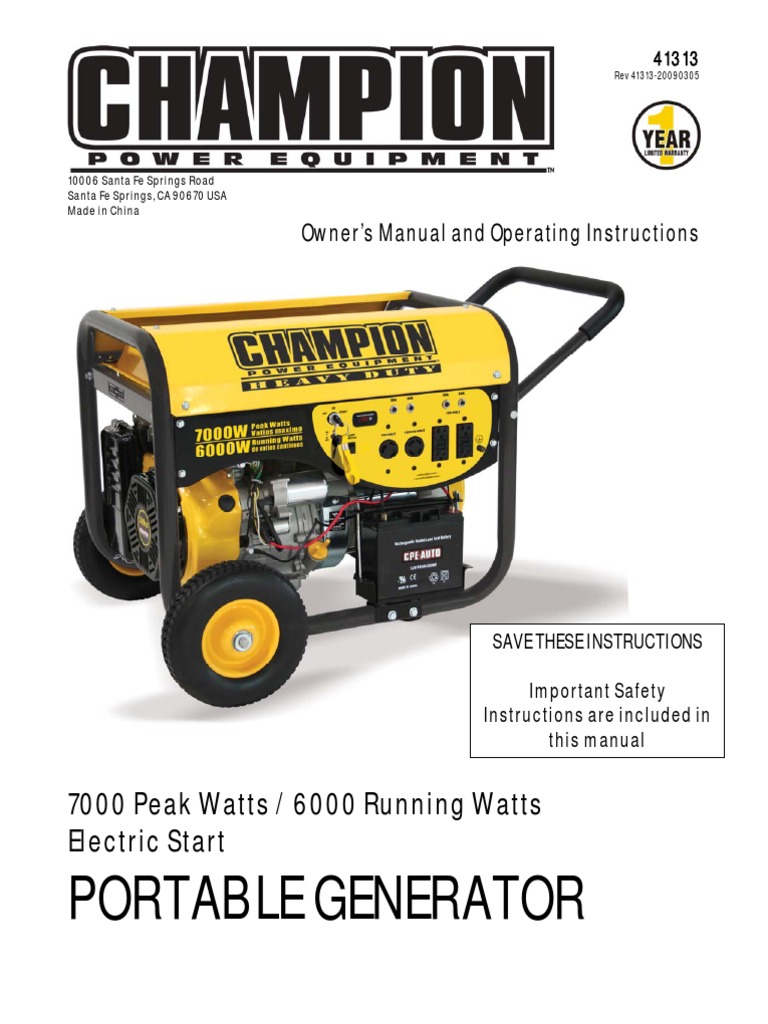 Champion 7000 Watt Generator Manual | PDF | Power Supply | Electric ...