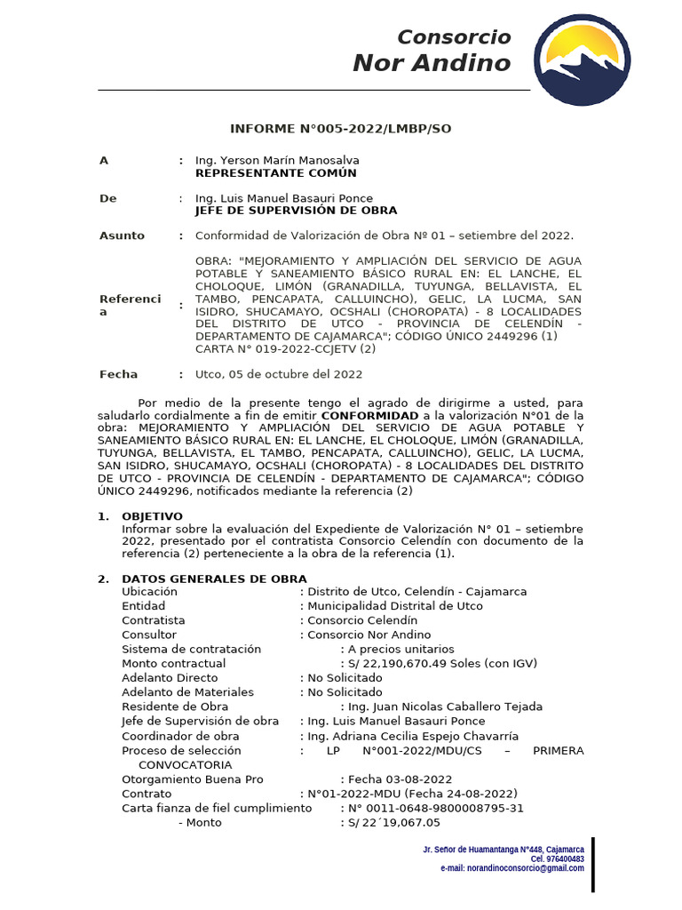 Informe N° 005-CNA-2022 - conformidad val 01 | PDF