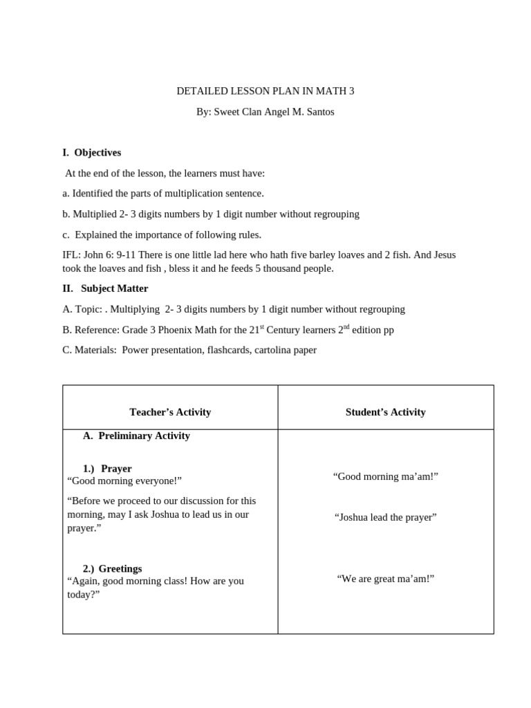 LESSON PLAN MATH 3 Demo | PDF