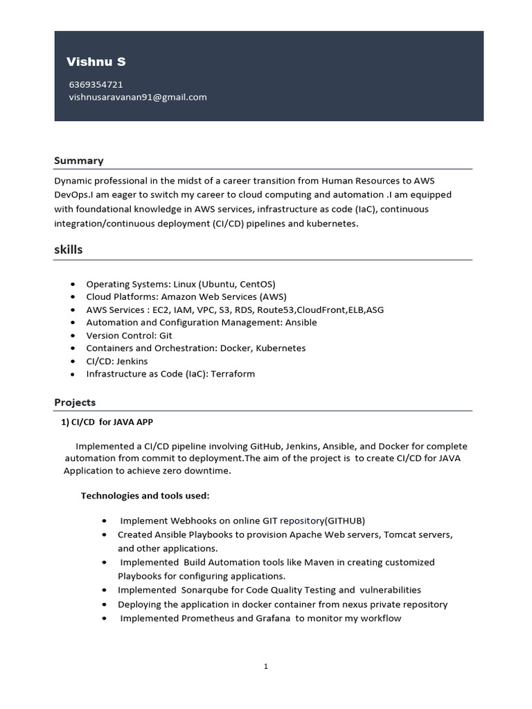 Vishnu Devops Resume | PDF