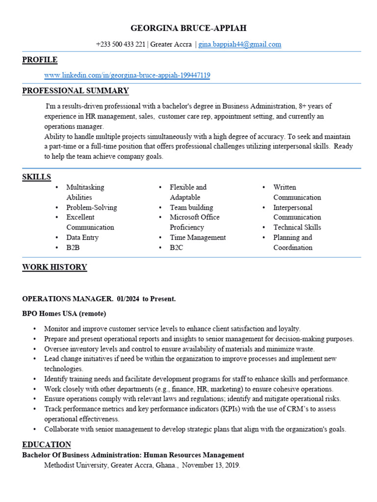 Georgina Bruce-Appiah's CV | PDF | Performance Indicator | Business