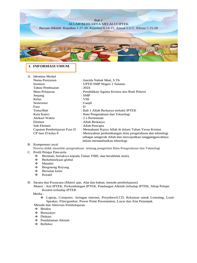 Modul Ajar PAK Dan BP Kelas 8 Semester 1 Bab 1 | PDF