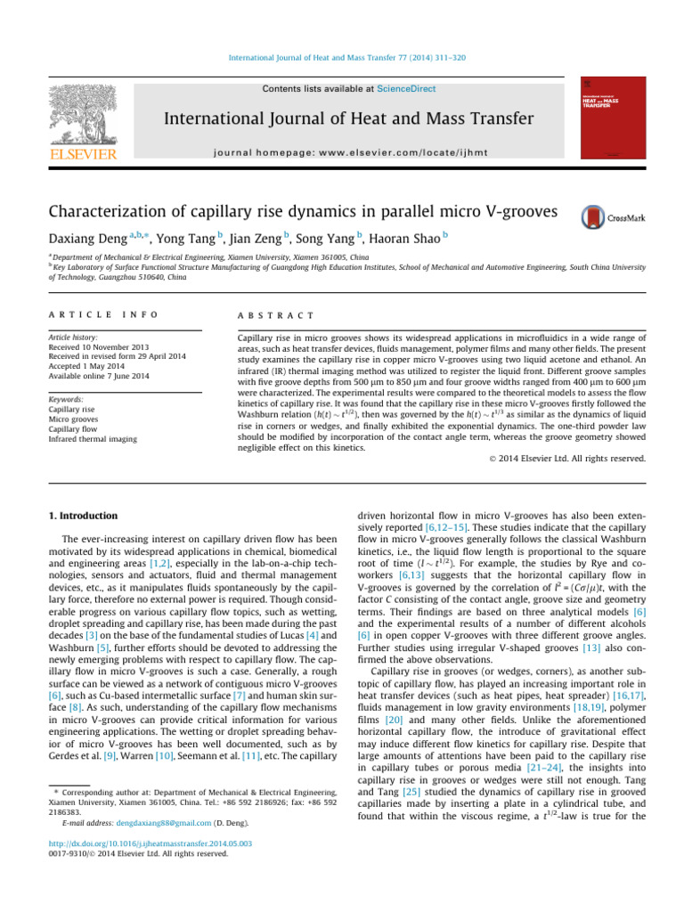 Characterization of Capillary Rise Dynamics in Parallel Micro V-Grooves | PDF