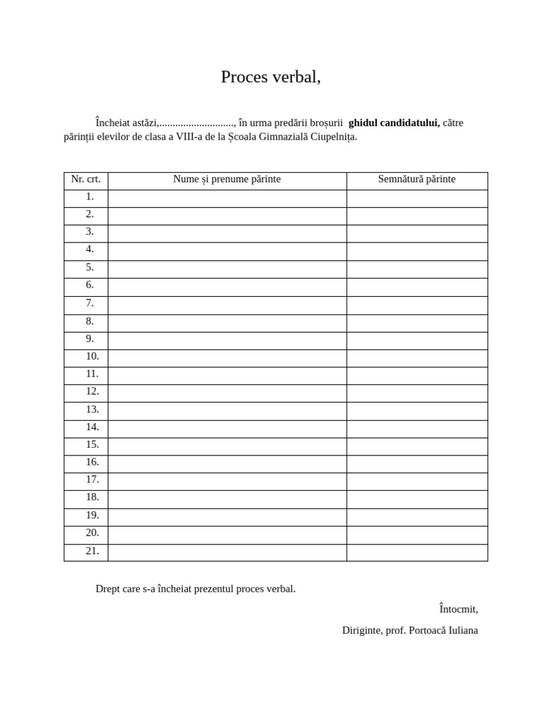 Proces Verbal Predare Ghidul Candidatului | PDF