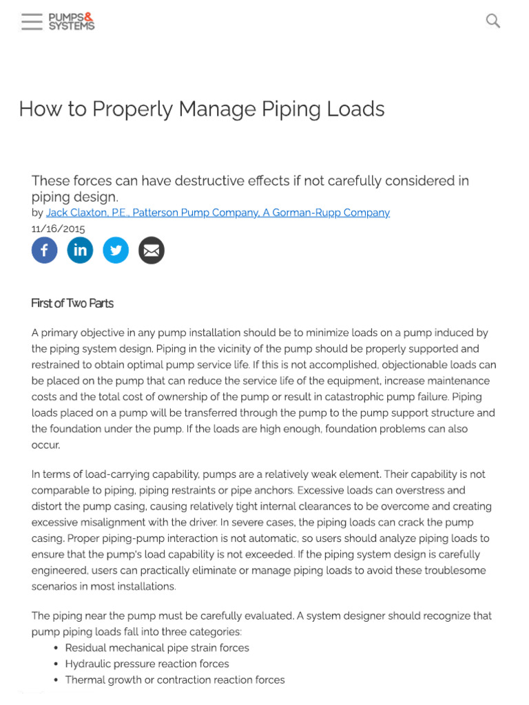 How To Properly Manage Piping Loads - Pumps & Systems Part 1 | PDF