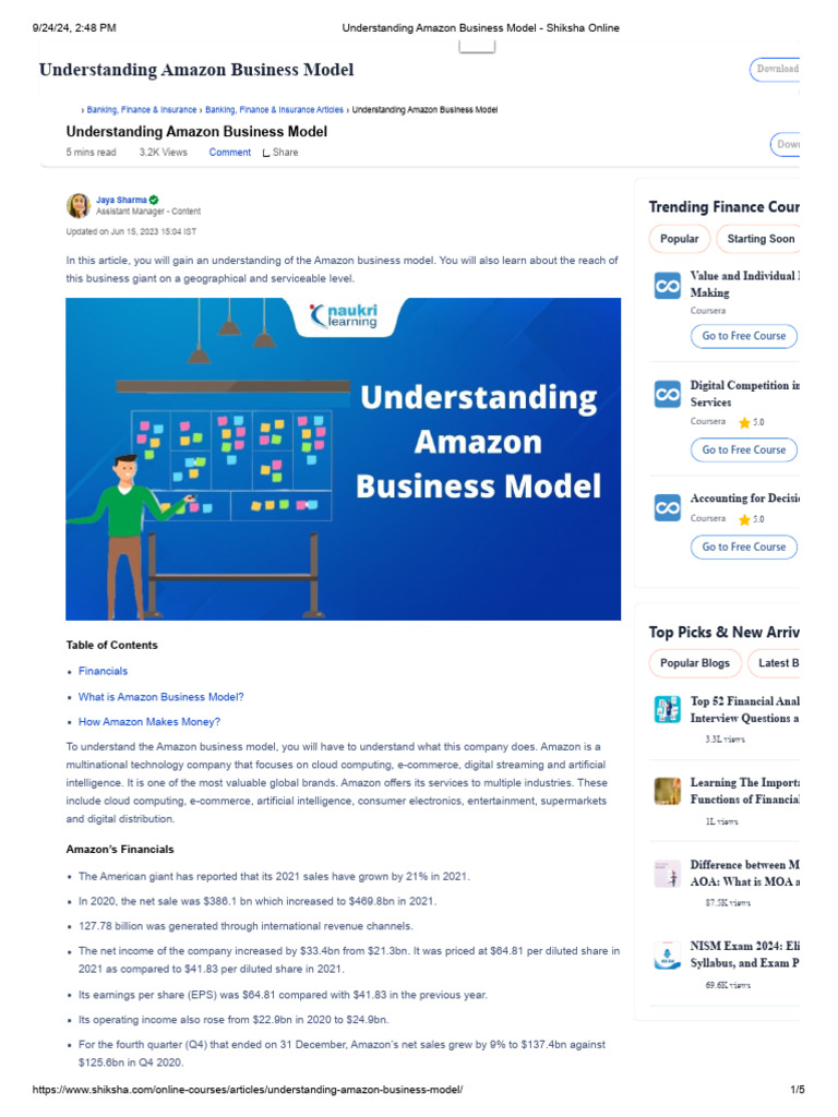 Understanding Amazon Business Model - Shiksha Online | PDF