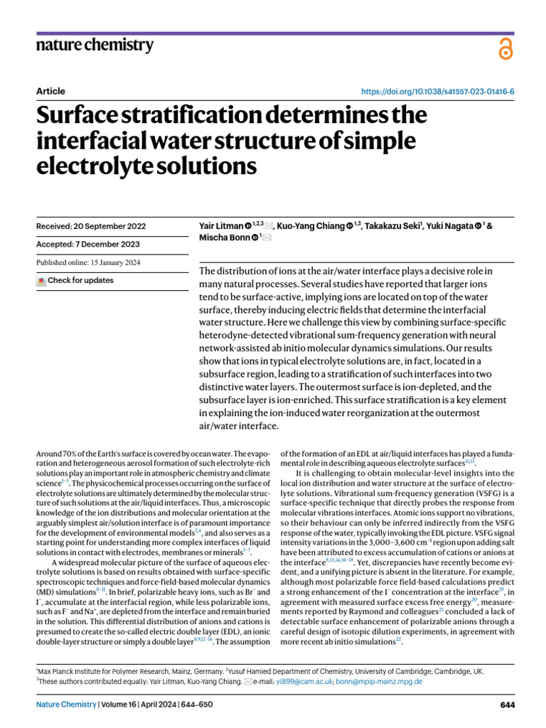 Surface Stratification Determines The Interfacial Water Structure of ...