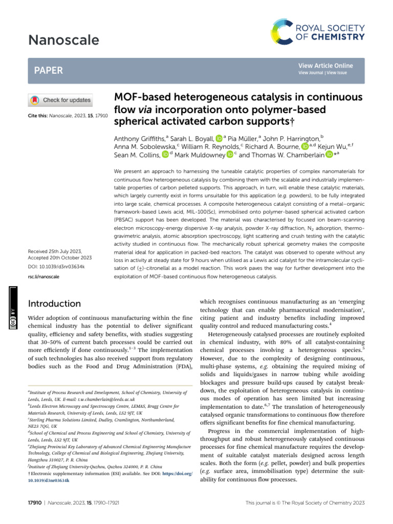 MOF-based Heterogeneous Catalysis in Continuous Flow Via Incorporation ...