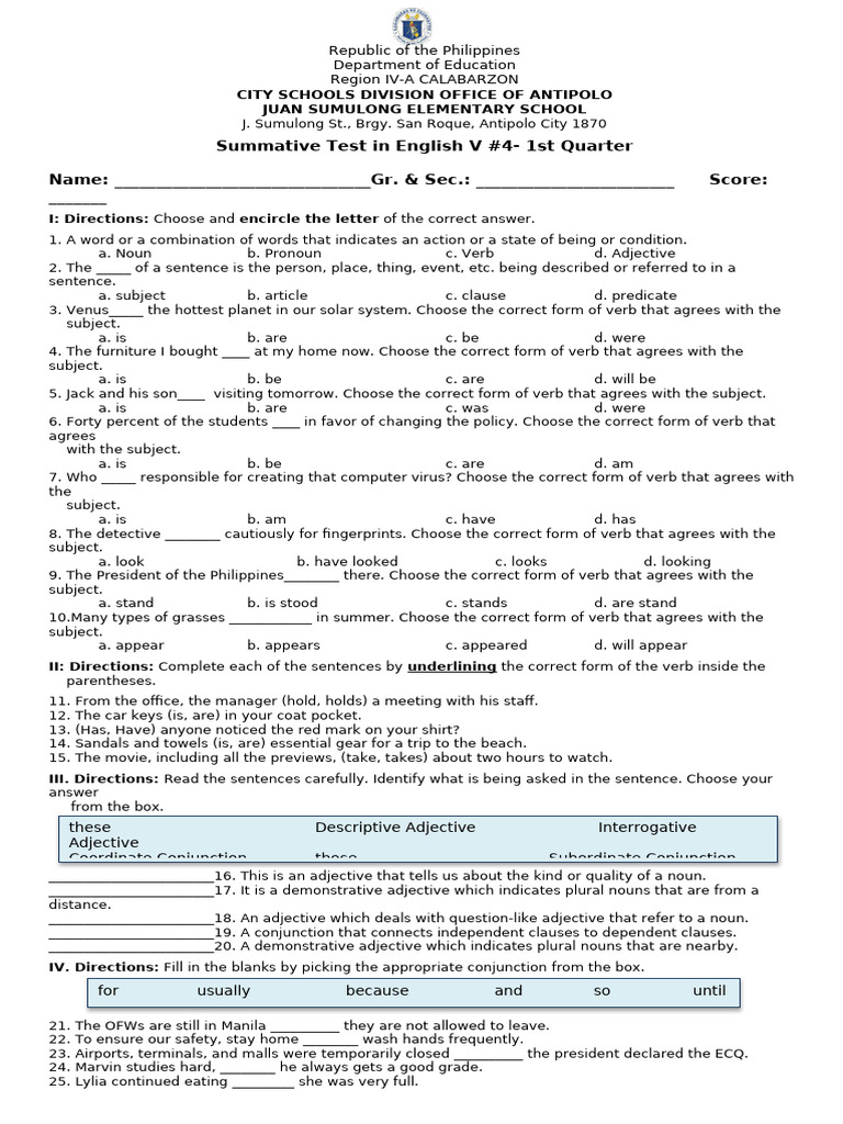 Summative Test in ENGLISH 4 | PDF