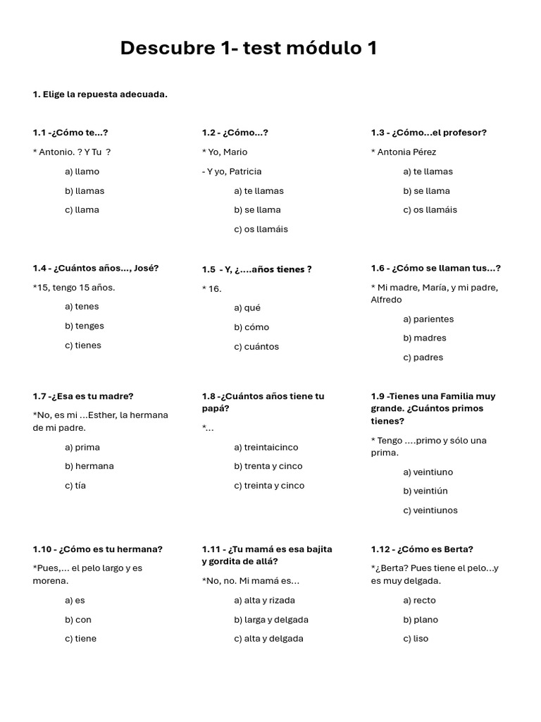 Test de Español: Módulo 1 | PDF | Sistema tegumentario | Apariencia humana