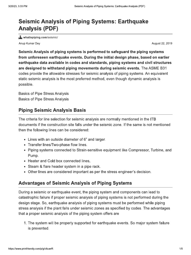Seismic Analysis of Piping Systems_ Earthquake Analysis (PDF) | PDF