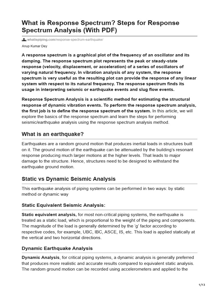 What Is Response Spectrum Steps For Response Spectrum Analysis | PDF