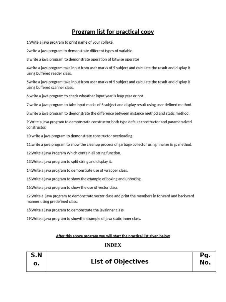 Java - Program List For Practical | PDF