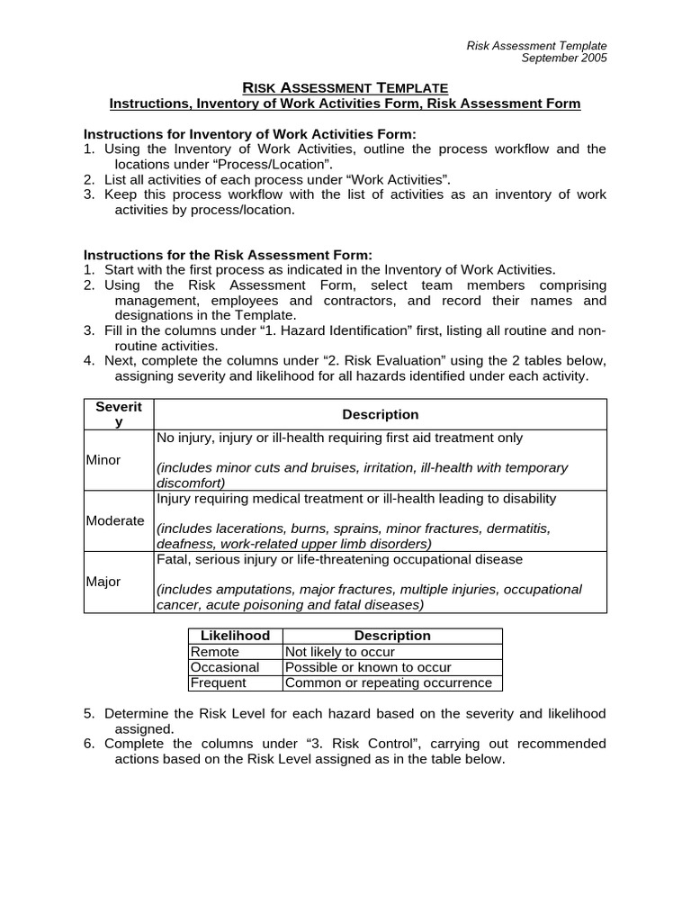 Singapore Guidelines - Risk Assessment Template | PDF
