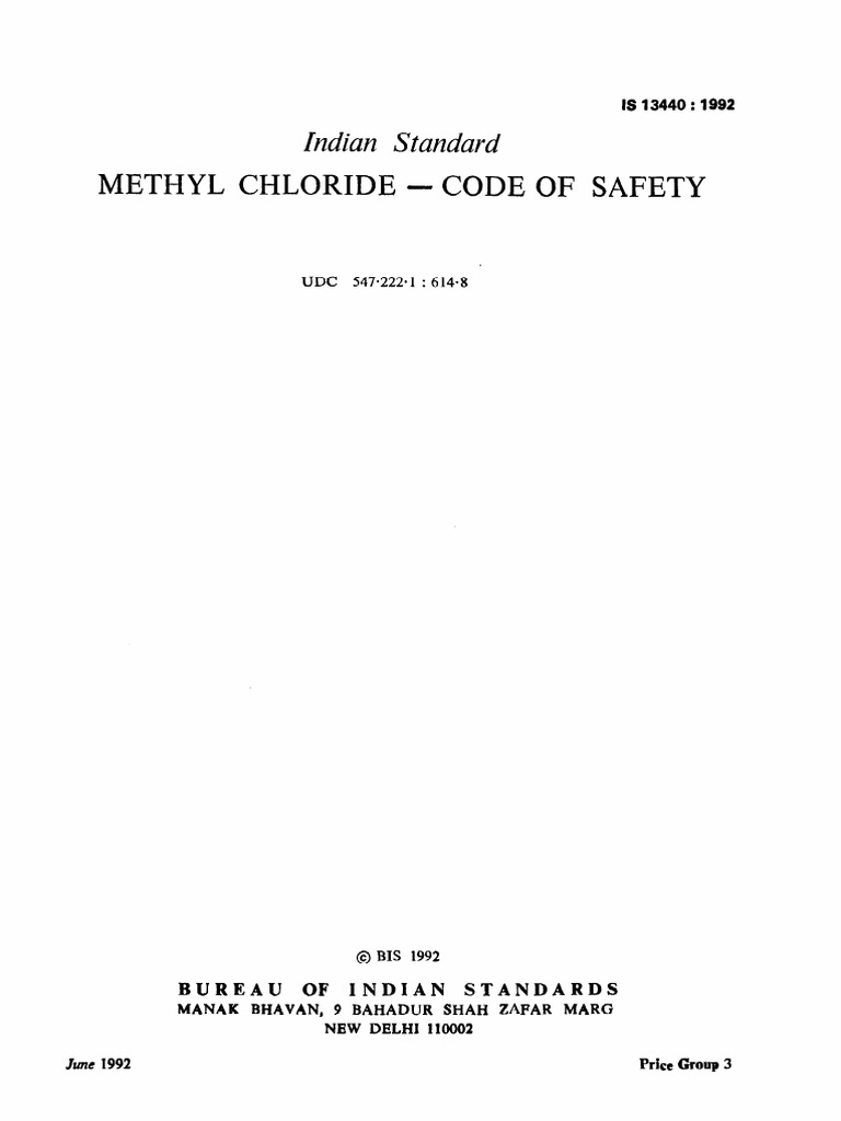 Methyl Chloride - Code of Safety | PDF