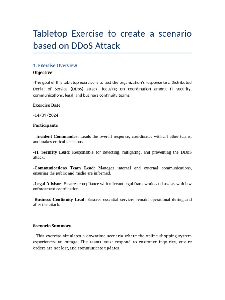 Tabletop_Exercise based on DDos attack | PDF