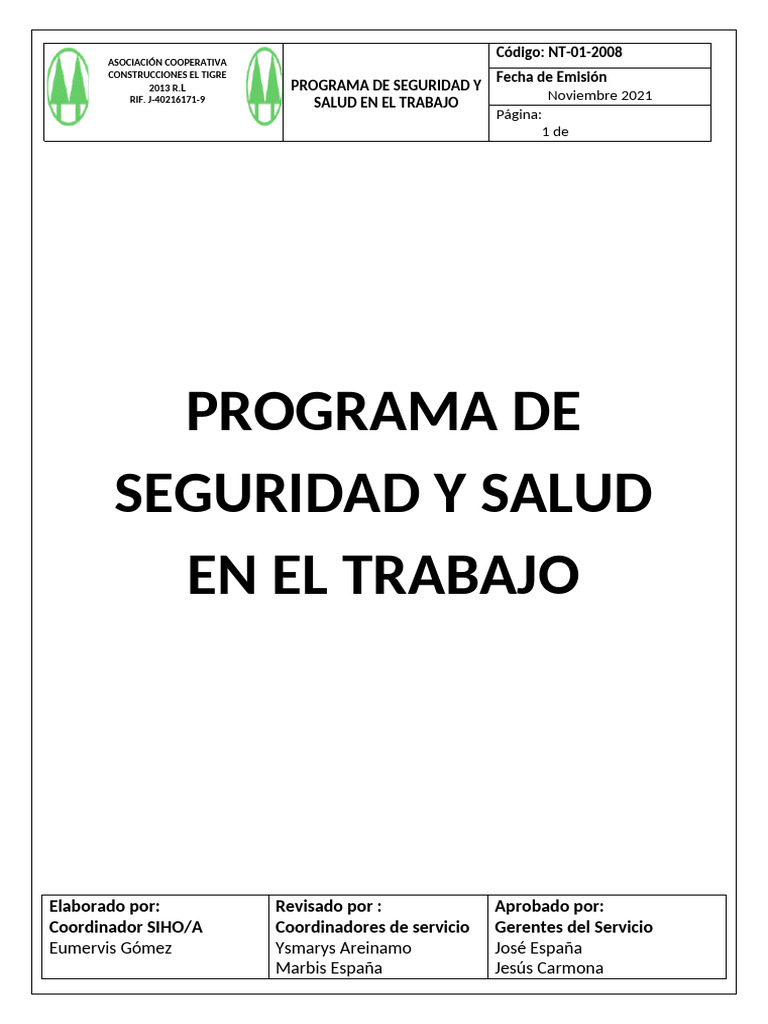 Programa de Seguridad y Salud en El Trabajo | PDF