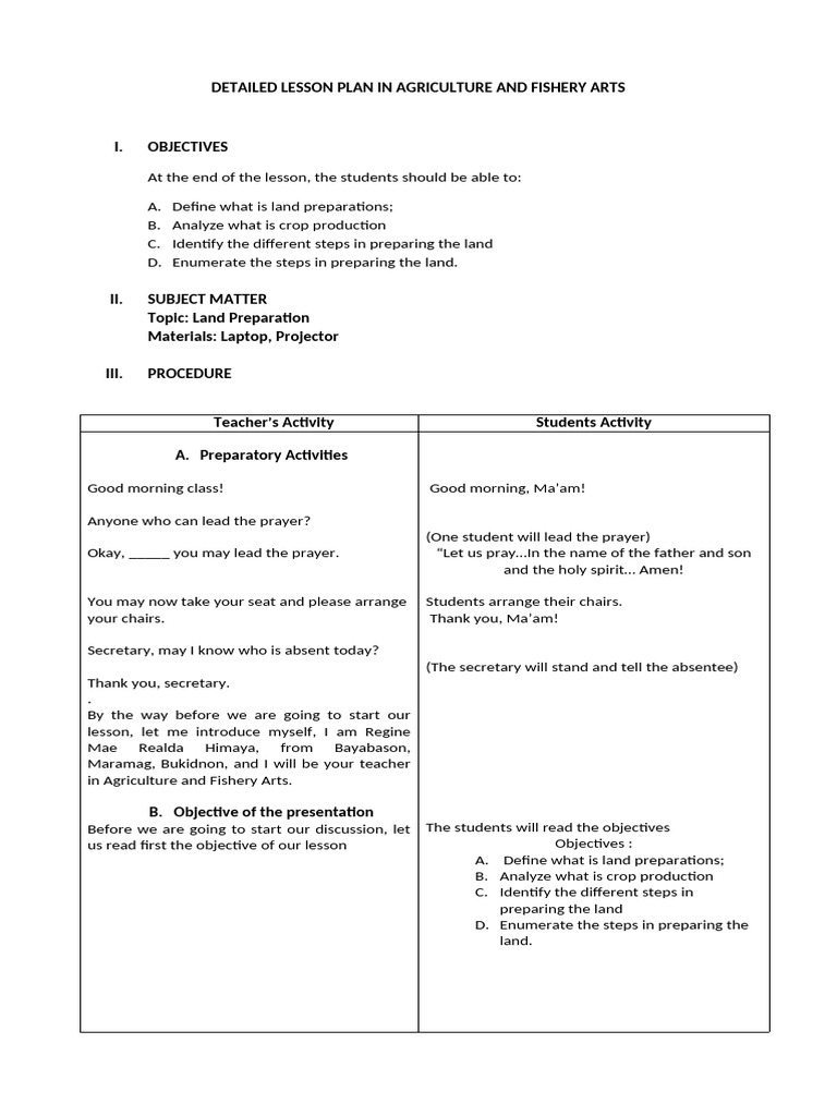 Land Prep Lesson Plan | PDF | Tillage | Home & Garden