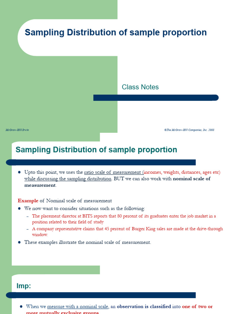 2e. Sampling Distribution of sample proportion | PDF