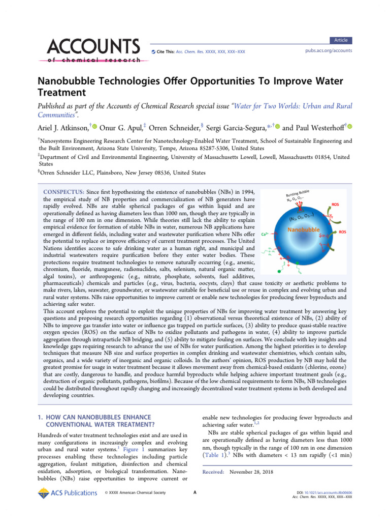Nanobubble Technologies Offer Opportunities To Improve Water Treatment | PDF