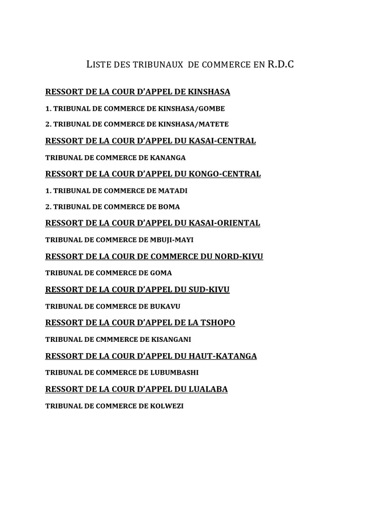 Liste Des Tribunaux de Commerce | PDF