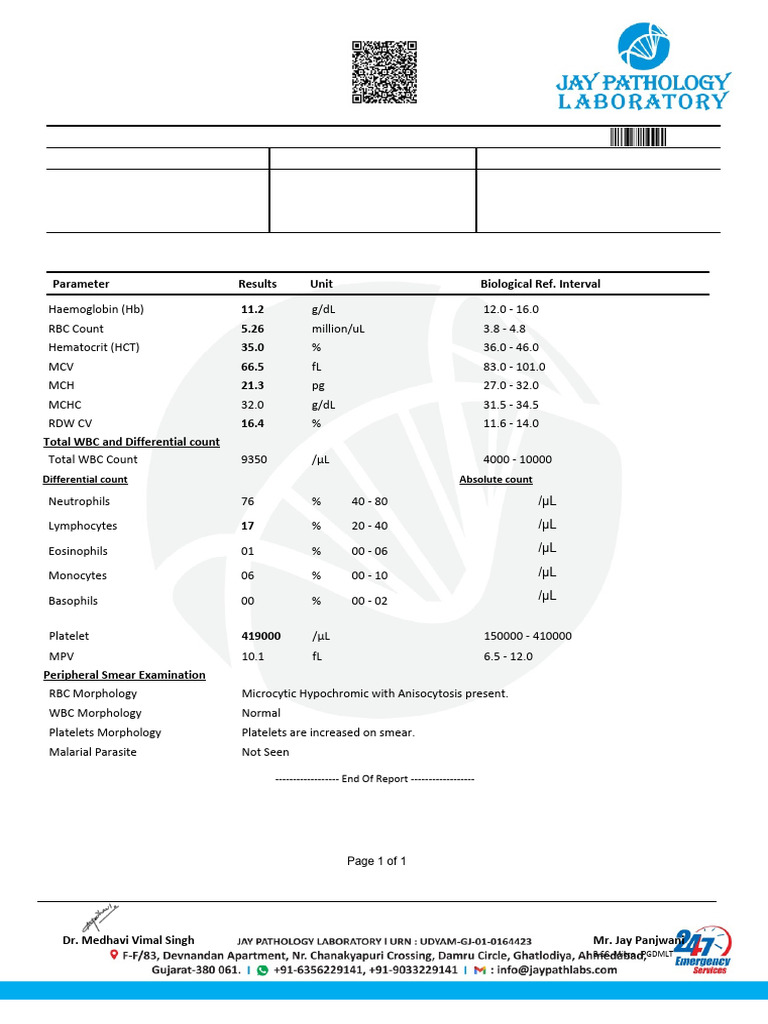 Laboratory Test Report: Patient Information Sample Information Billing ...